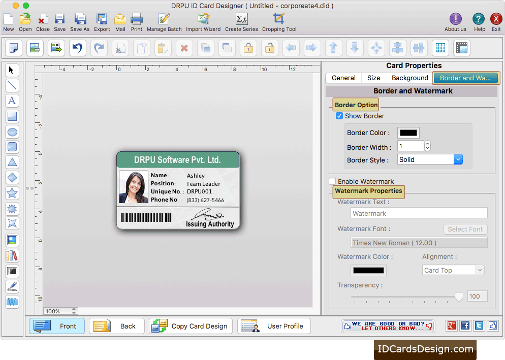 Screenshots of ID Card Designer for Mac to know how to design ID Cards