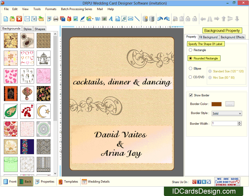 Screenshots of wedding cards design software to make invitation cards